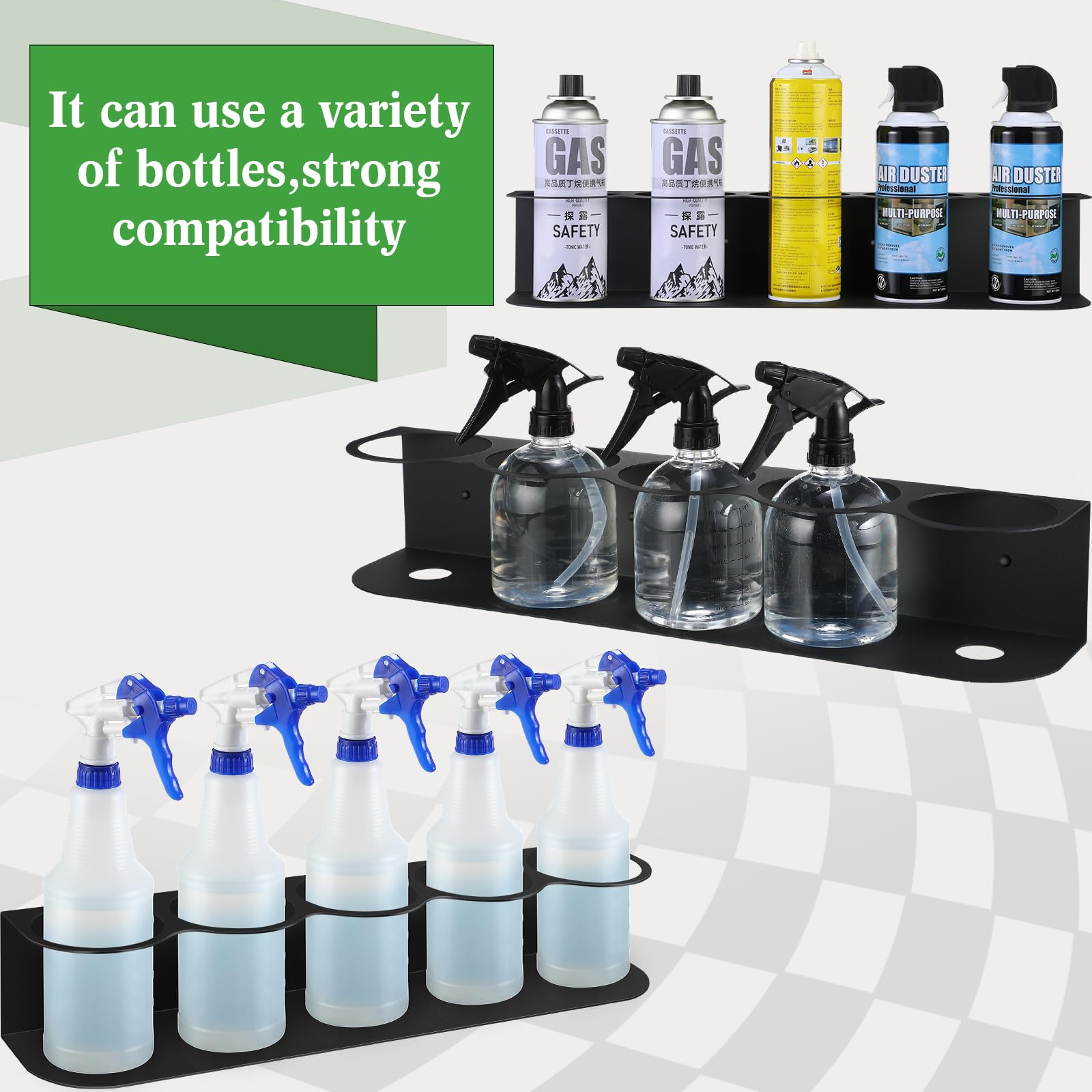 Therwen 2 Pcs 5 Holes All Purpose Steel Spray Bottle Holder Heavy Duty Spray Can Holder Rack Organizer Easy Install Wall Mount Paint Spray Bottle Organizer Storage Rack for Garage Home Workspace