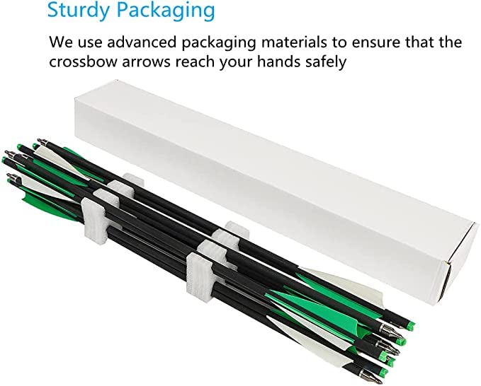 IRQ Carbon Crossbow Bolts 20 Inch Hunting Archery Arrows for Outdoor Practice, Removable Tips (Pack of 12) (20 in Green and White)