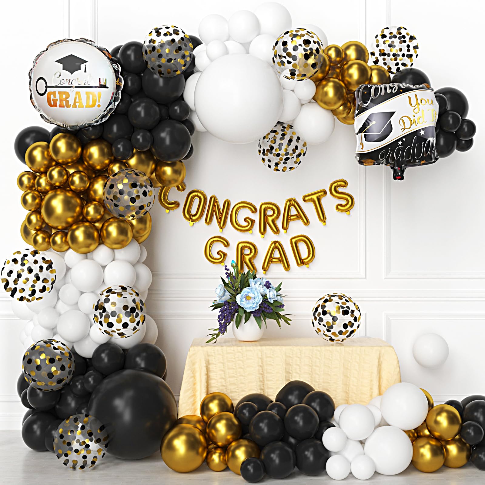 Graduation Balloon Arch Kit Black White Gold Balloons for College High School Graduation Party Graduation Decorations