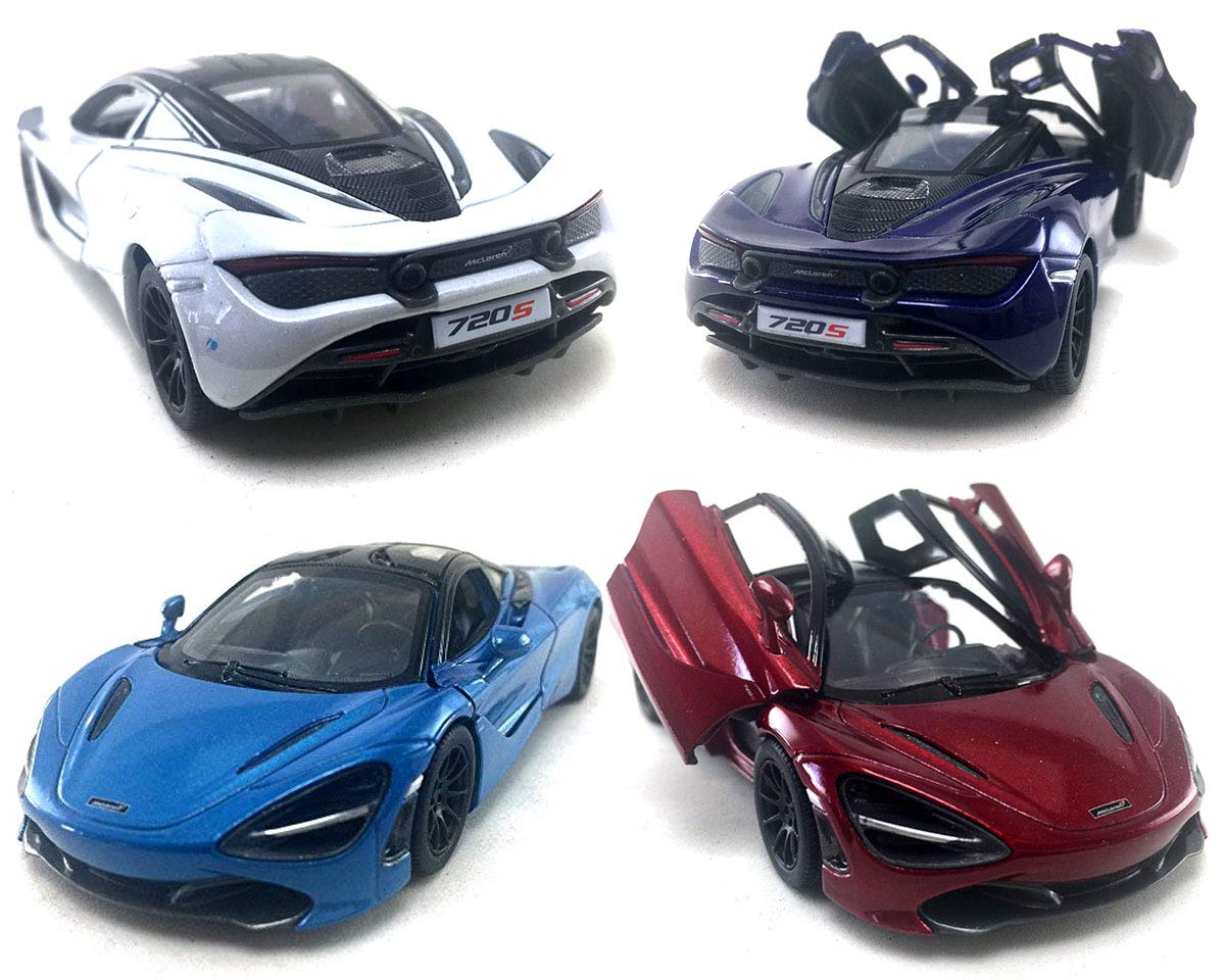 HCK Set of 4 2017 Mc Laren 720S - Pull Back Toy Sports Cars 1:36 Scale (Red/Indigo/White/Blue)