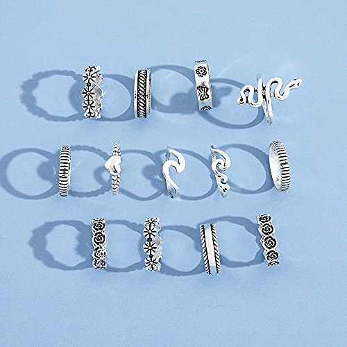 GIGB PBDK 6-14Pcs Vintage Knuckle Rings Set Snake Butterfly Finger Rings Set Stacking Joint Midi Rings Sets for Women (13Pcs)