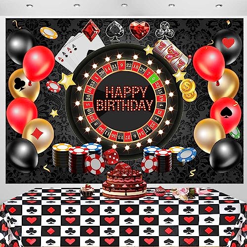 Sensfun Casino Birthday Backdrop Poker Las Vegas Birthday Party Background Roulette Chips Casino Night Theme Birthday Decorations Backdrops Cake Table Banner Photo Booth Props Vinyl 7x5ft