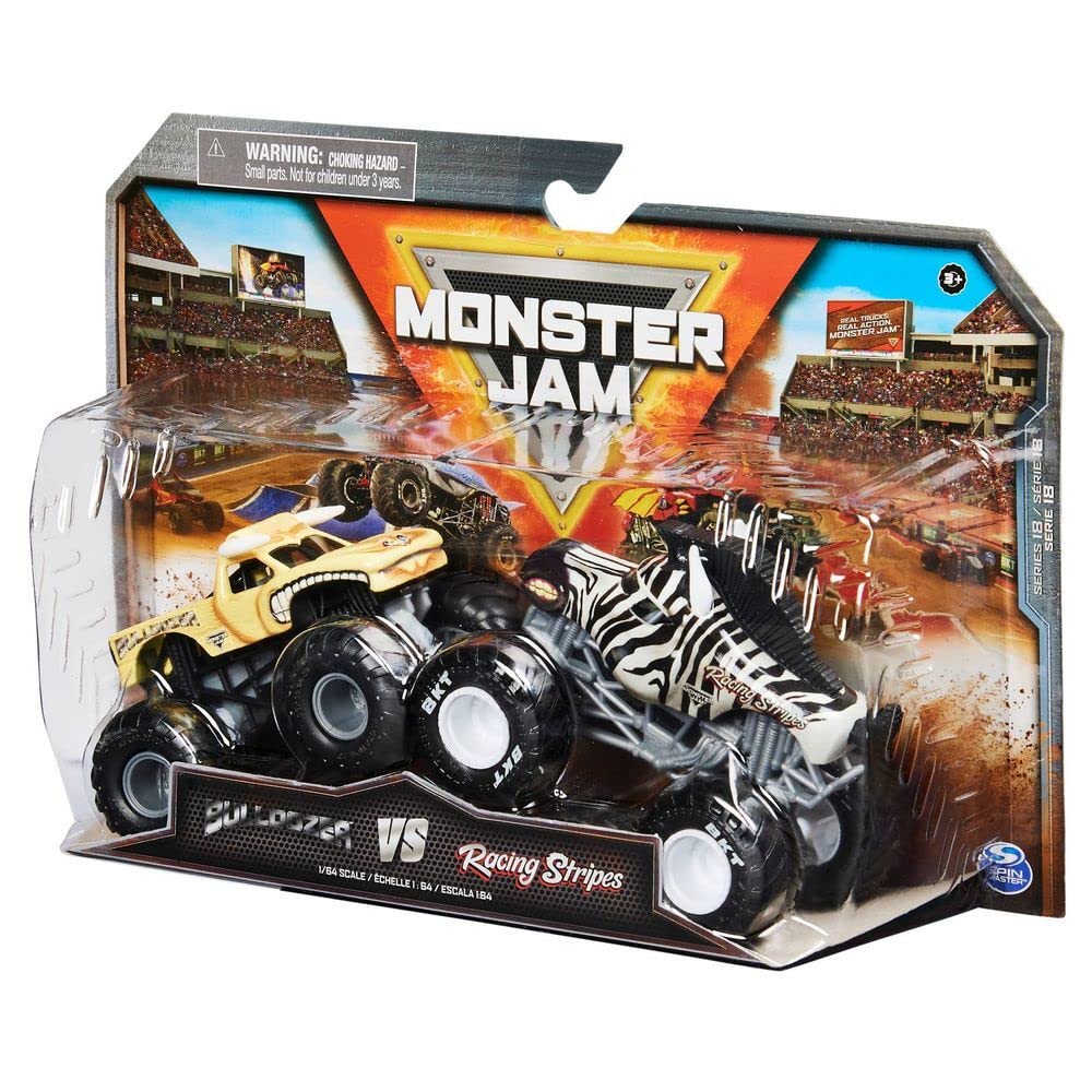 Monster Jam 2022 1:64 Diecast 2-Pack Bulldozer vs Racing Stripes