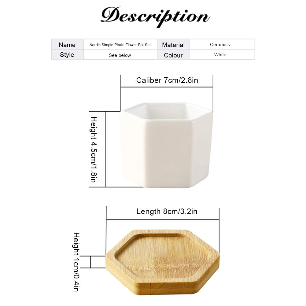 Ochine 3 Inches Ceramic Cactus Flower Pot with Bamboo Tray Small Succulent Planter Modern Indoor Outdoor Plant Pots Set Home Planters Container Bonsai Pots with Drainage Hole