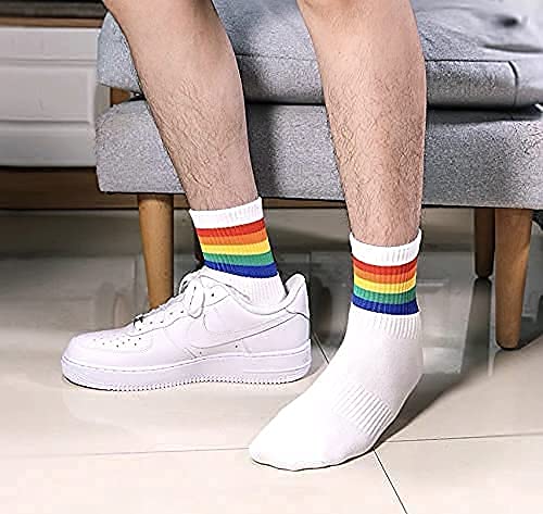 HILGBTQ Rainbow Athletic socks for men&women white 2-pairs