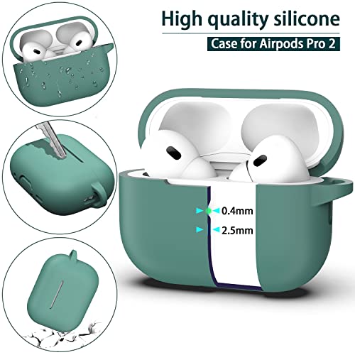 R-fun AirPods Pro 2nd/1st Generation Case Cover with Keychain, Full Protective Silicone Skin Accessories for Women Men with Apple AirPods Pro 2022/2019 Charging Case,Front LED Visible-Pine Green