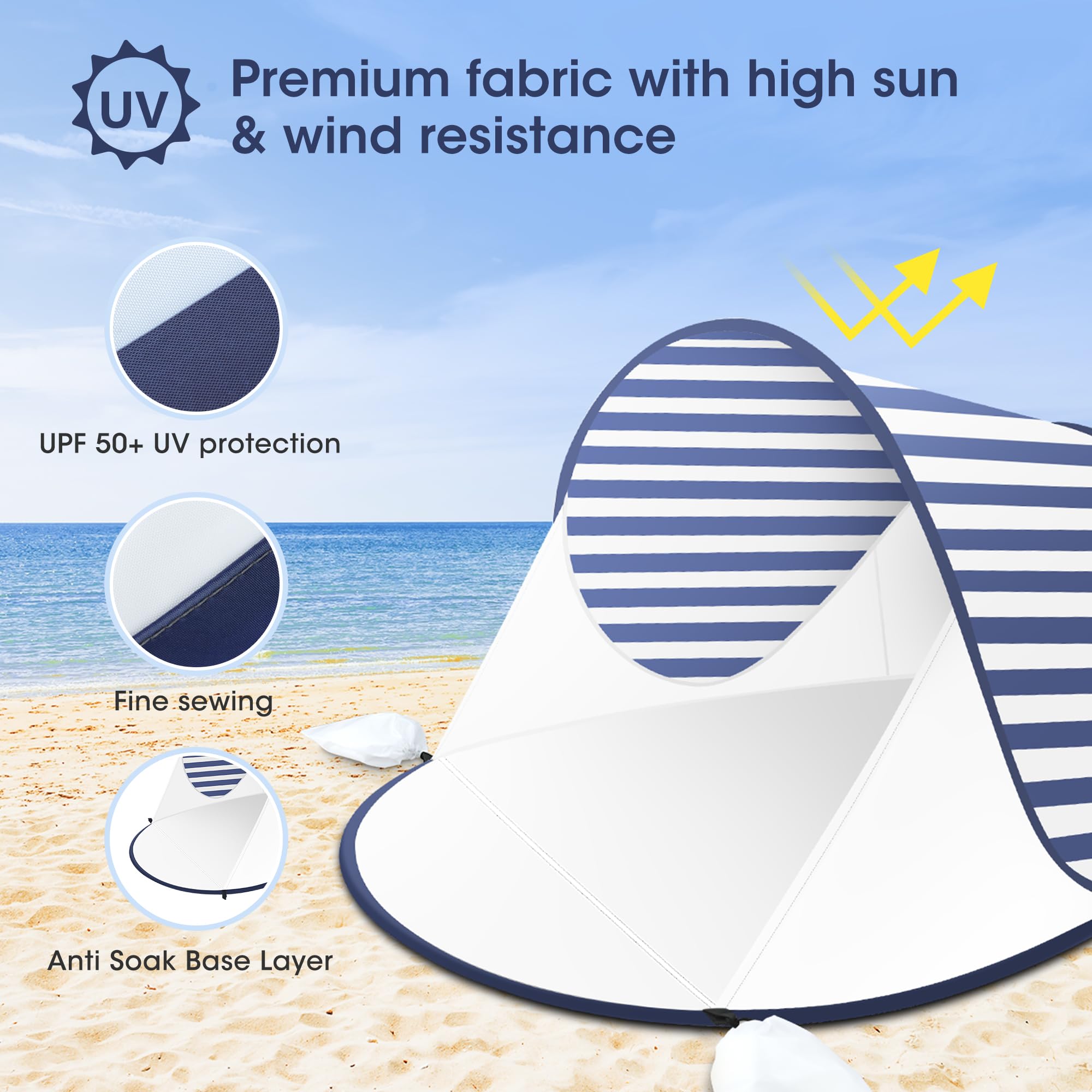 ISILER Pop Up Beach Tent, Portable Outdoor Beach Shade Tent, UPF 50+ Baby Beach Shelter, Easy Setup Windproof Waterproof Beach Canopy