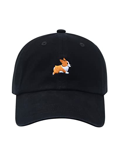 Hatphile 6 Panel Dad Hat Baseball Cap (Large, Corgi Black)