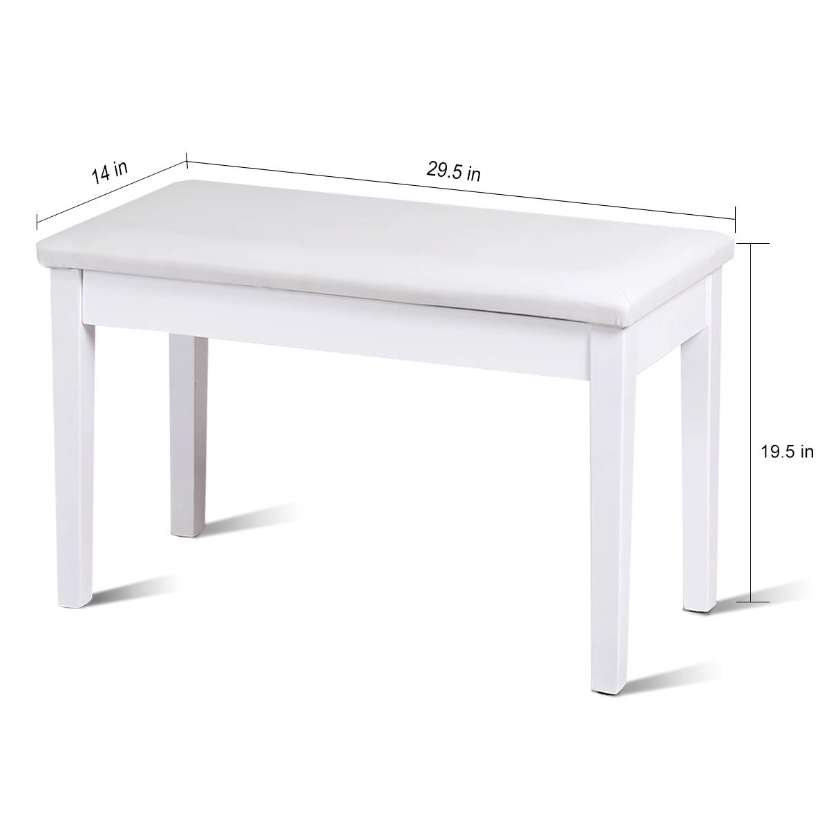 GOFLAME Duet Piano Bench, White, Padded Cushion, Solid Wood Construction, Hidden Music Storage, 29.5" x 14" x 19.5"