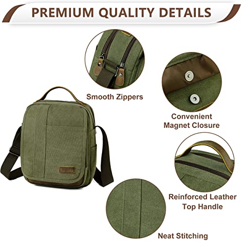 VASCHY Messenger Bag Small, Canvas Water Resistant Crossbody Shoulder Bag Purse for Men and Women Green
