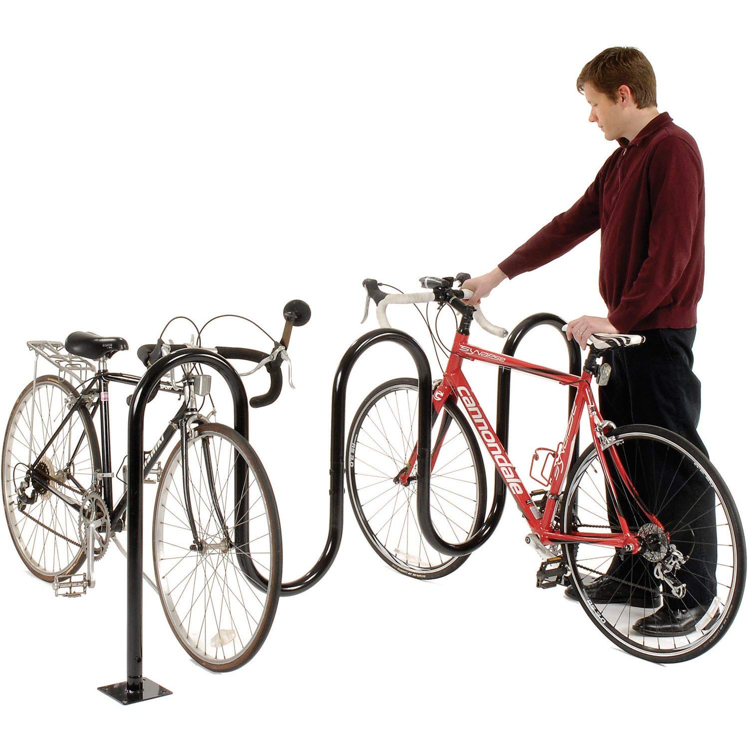 Global Industrial 68"L Wave Bike Rack, Black, Flange Mount, 7-Bike Capacity