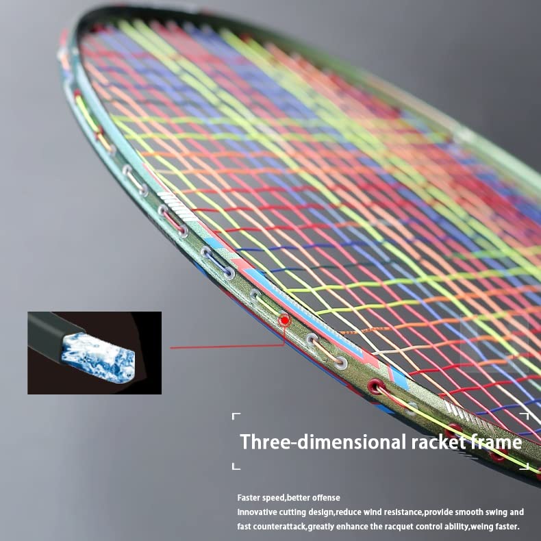 JHHDP Carbon Fiber Badminton Rackets Strung 20-28LBS Professional Training Offensive Racquet Super Light 4U 83G Sports (Color : E, Size : 1)
