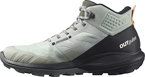 Salomon Men's OUTPULSE Mid Gore-Tex Hiking Boots for Men, Wrought Iron/Black/Vibrant Orange, 8.5