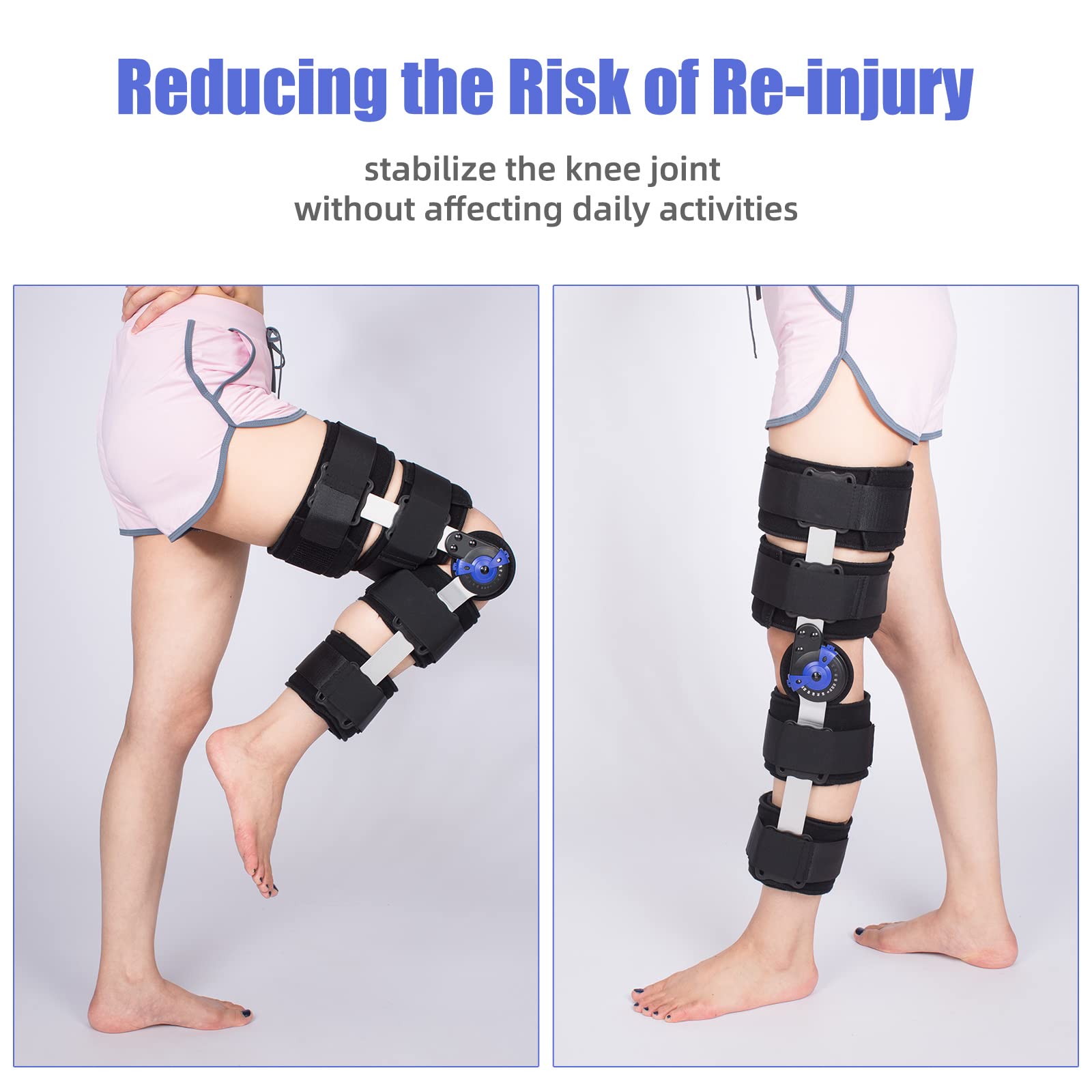 Hinged ROM Knee Brace Post Op Knee Support Adjustable Knee Immobilizer with Side Leg Stabilizers for Men and Women for Meniscus Tear, Arthritis, ACL, PCL, Osteoarthritis, Orthopedic Rehab (Black)