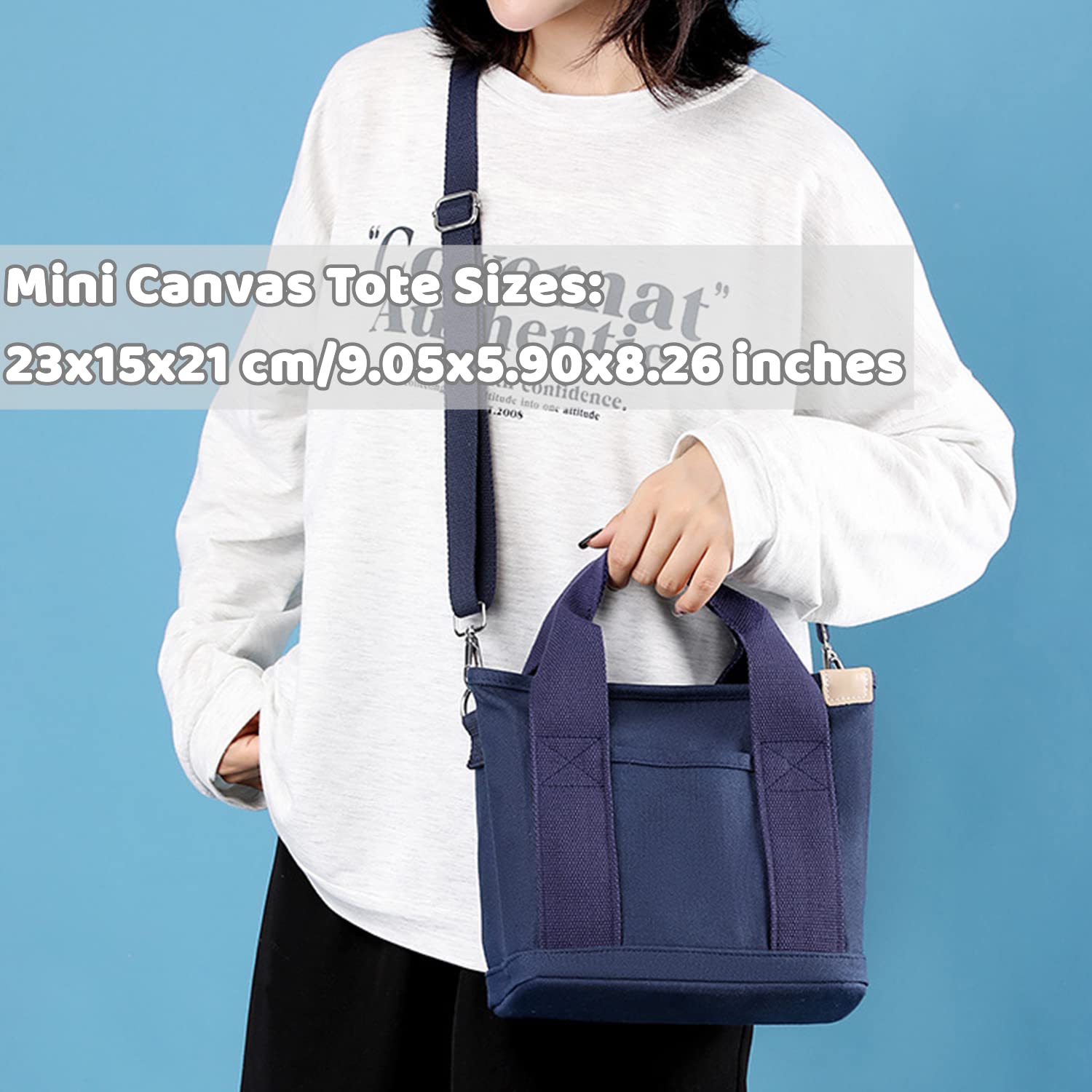 MINGRI Women's Small Tote Handbag, Mini Canvas Satchel with Zipper, Blue
