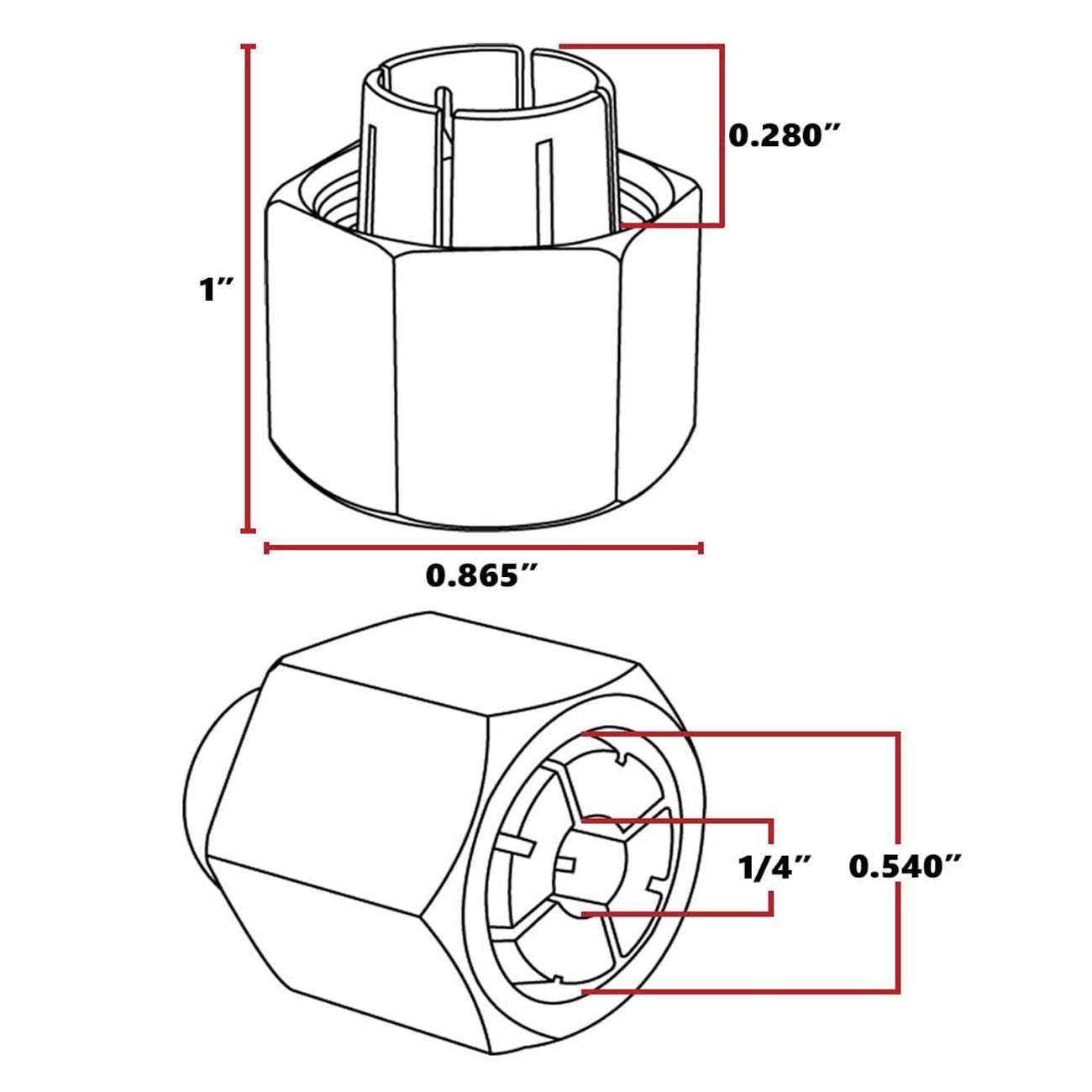 HAKATOP 19691 1/4" Router Collet Replacement For Dewalt 326286-04 Big Horn 1/4" Bosch 2610906283 Hitachi 323-293 RC025DW