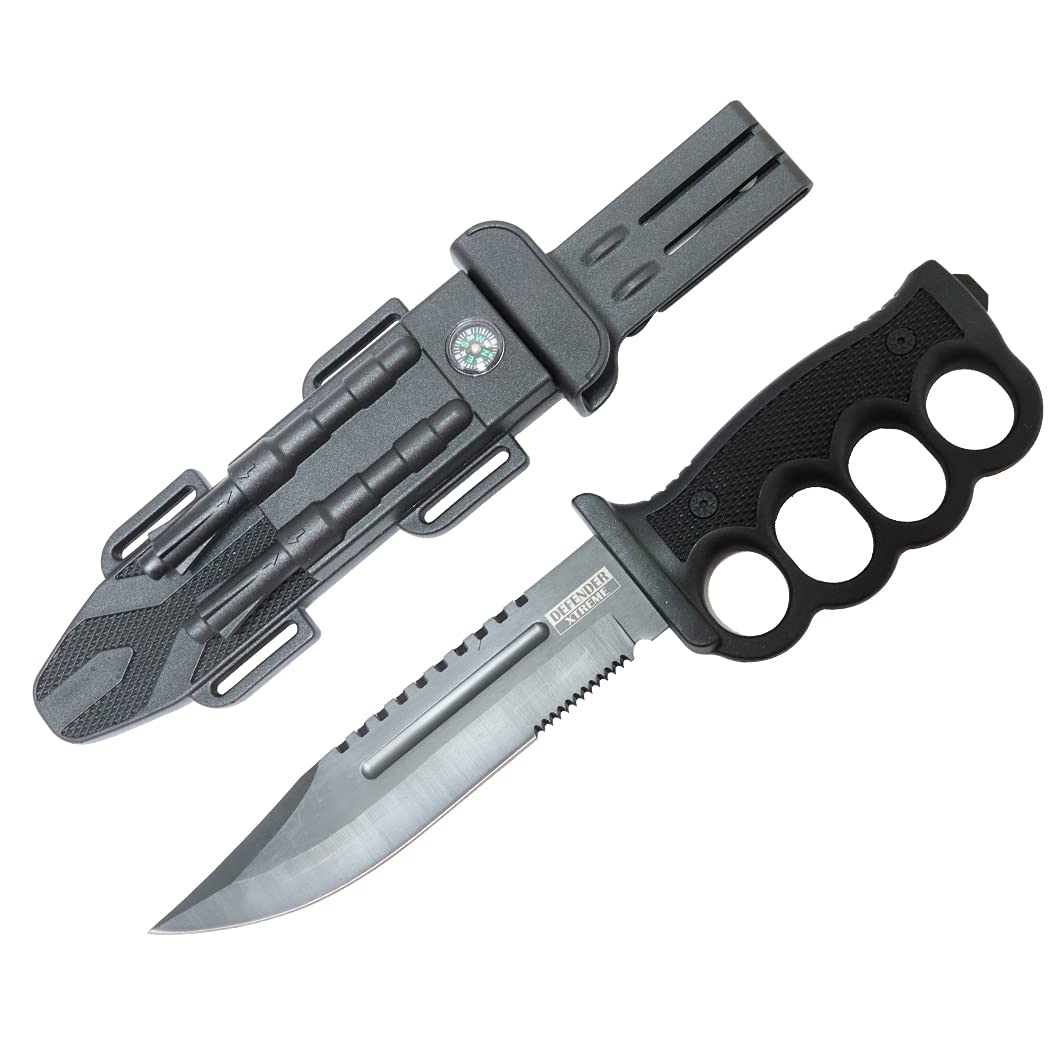 HUNT-DOWN Defender-Xtreme 13" Hunting Knife Serrated Blade With Sheath & Fire Starter