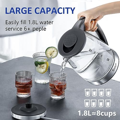 RAINBEAN Electric Kettle Water Boiler, 1.8L Electric Tea Kettle, Wide Opening Hot Water Boiler with LED Light, Auto Shut-Off & Boil Dry Protection, Glass Black