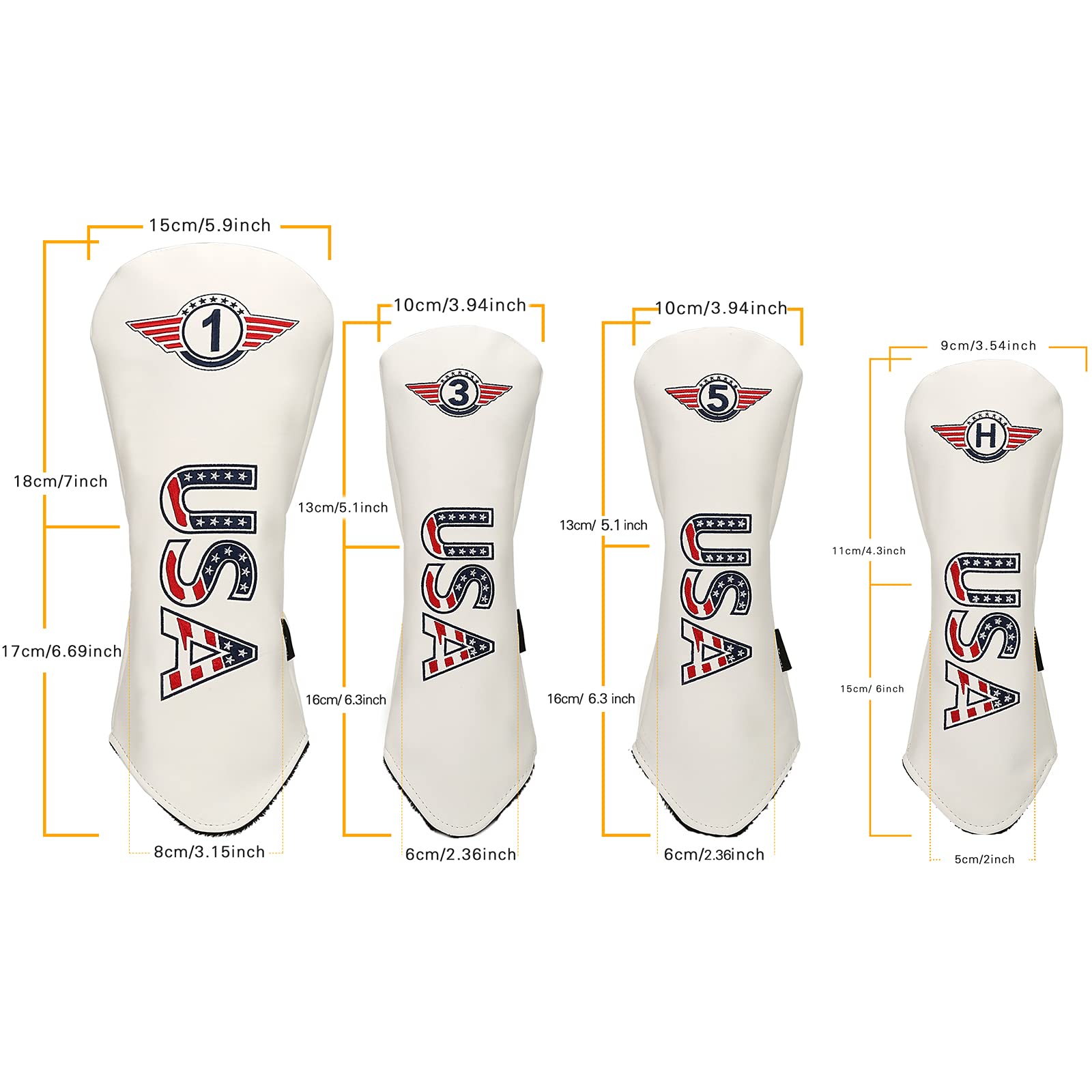 Golf Club Head Covers (4PCS) Driver Fairway #3#5 Hybrid PU Leather White for Men Women
