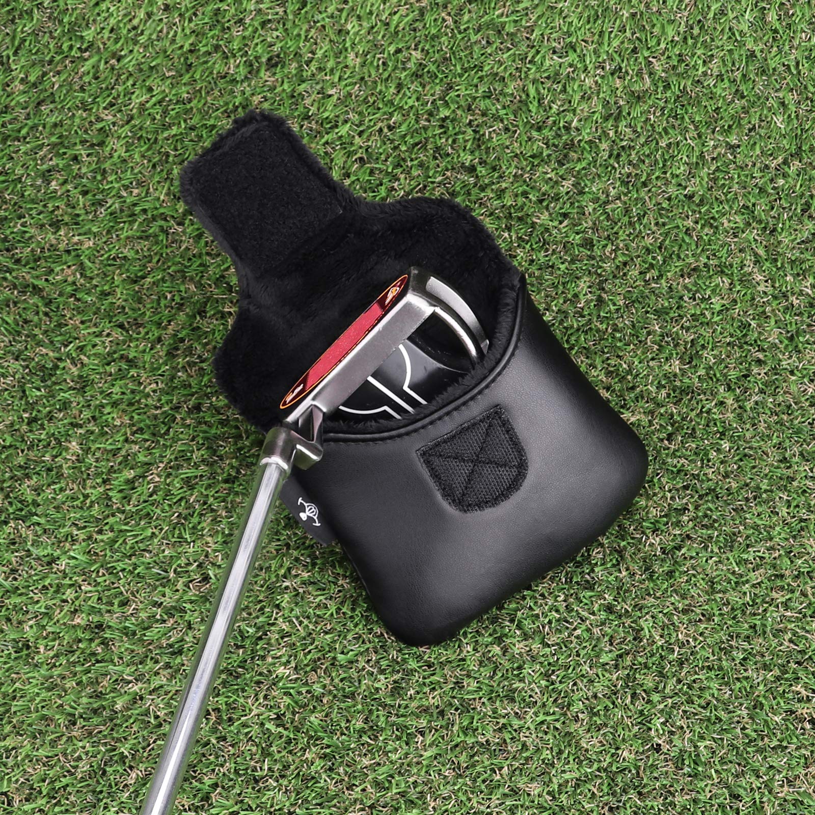Golf Head Covers Mallet Square/Half Mallet Putter Golf Club Protector USA Pattern Fit for RH (Heel Shaft-Red)