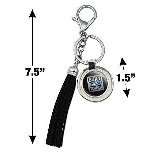 GRAPHICS & MORE Ford Built Ford Tough Chrome Plated Metal Round Leather Tassel Keychain