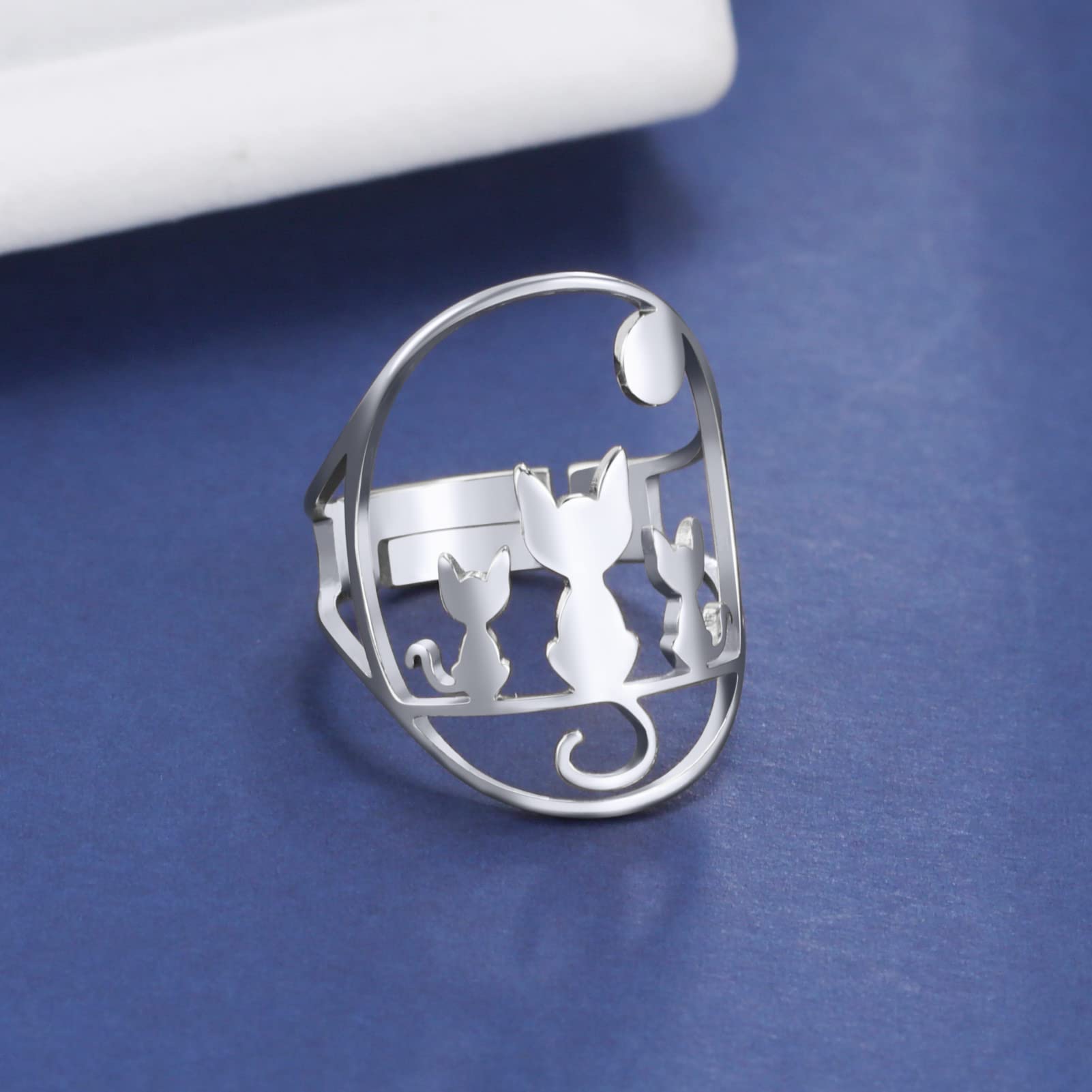 Hipee Cute Cat Ring For Women (Style 1 - Silver, Adjustable)