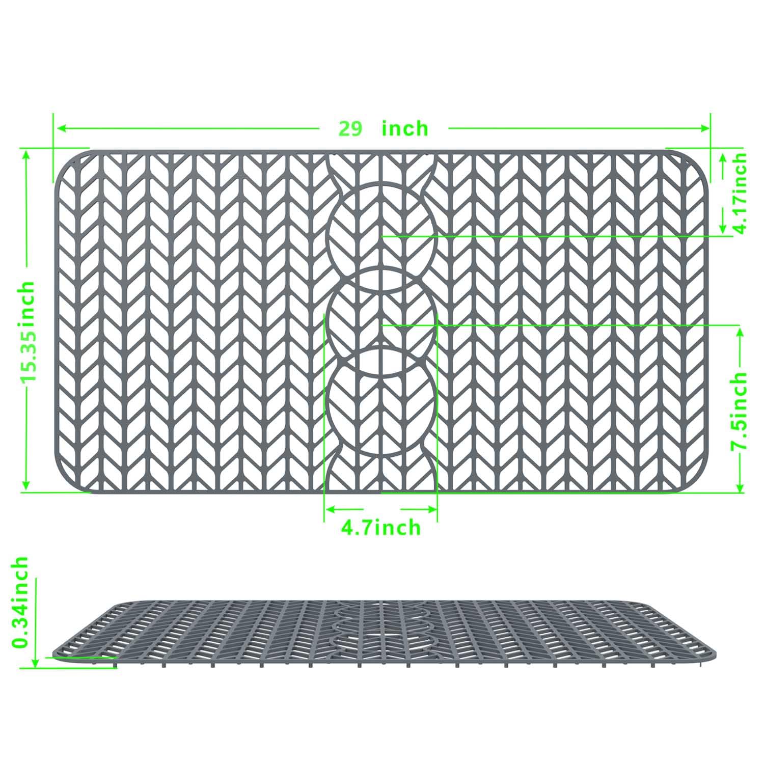 GUUKIN Sink Protectors for Kitchen Sink - 29"x 15.35" Silicone Kitchen Sink Mat Grid for Bottom of Farmhouse Stainless Steel Porcelain Sink with 3 Reserved Holes(Grey)