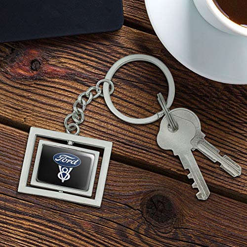 GRAPHICS & MORE Ford Vintage V8 Logo Spinning Rectangle Chrome Plated Metal Keychain Key Chain Ring