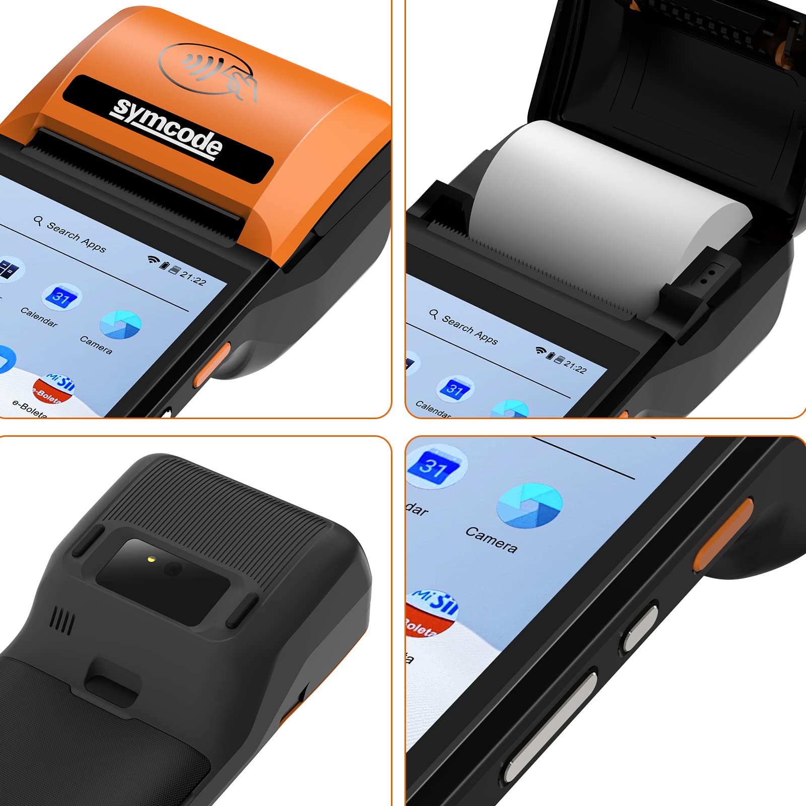symcode POS PDA Printer Mobile POS Machine Terminal Thermal Receipt Printer 5.99" High Resolution and Clear Touch Screen Handheld PDA Printer Android 8.1 OS Built-in Google Play and NFC