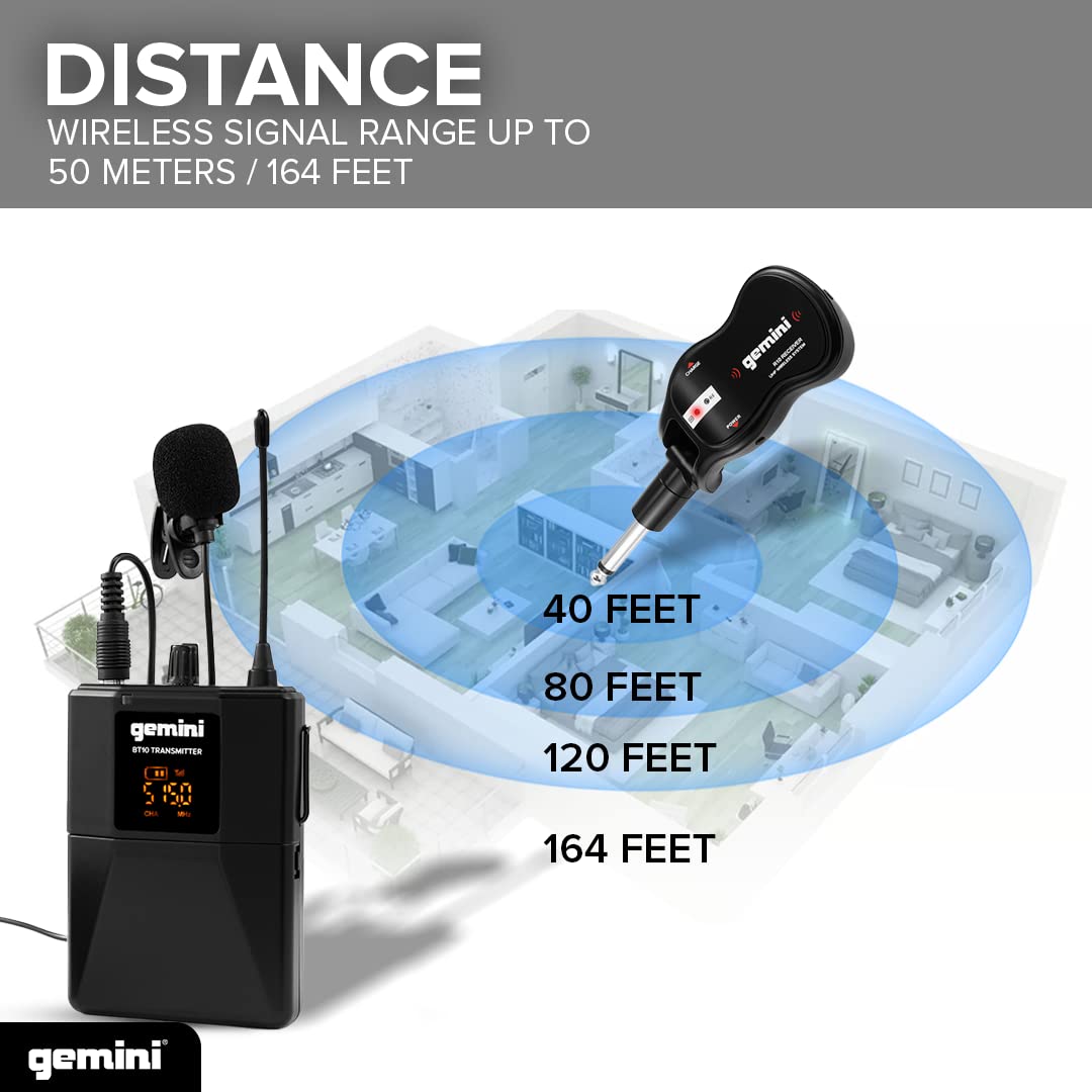Gemini Sound GMU-HSL100 Professional Wireless Headset Lavalier Rechargeable Battery Powered Microphone with Instant Plug & Play Connectivity for DJ's, Singers, Public Speakers with Body Pack