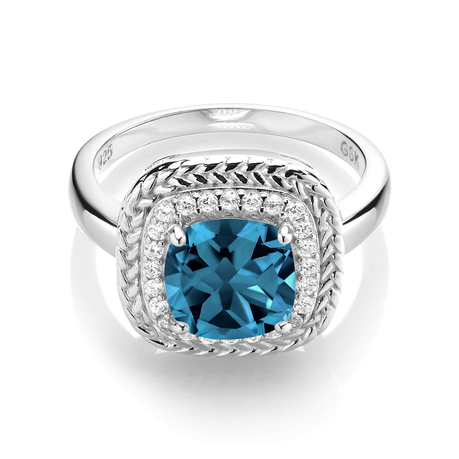 Gem Stone King 925 Sterling Silver 8MM Cushion Gemstone Birthstone Halo Engagement Ring | Wedding Engagement Anniversary Promise Ring For Women | Available In Size 5, 6, 7, 8, 9