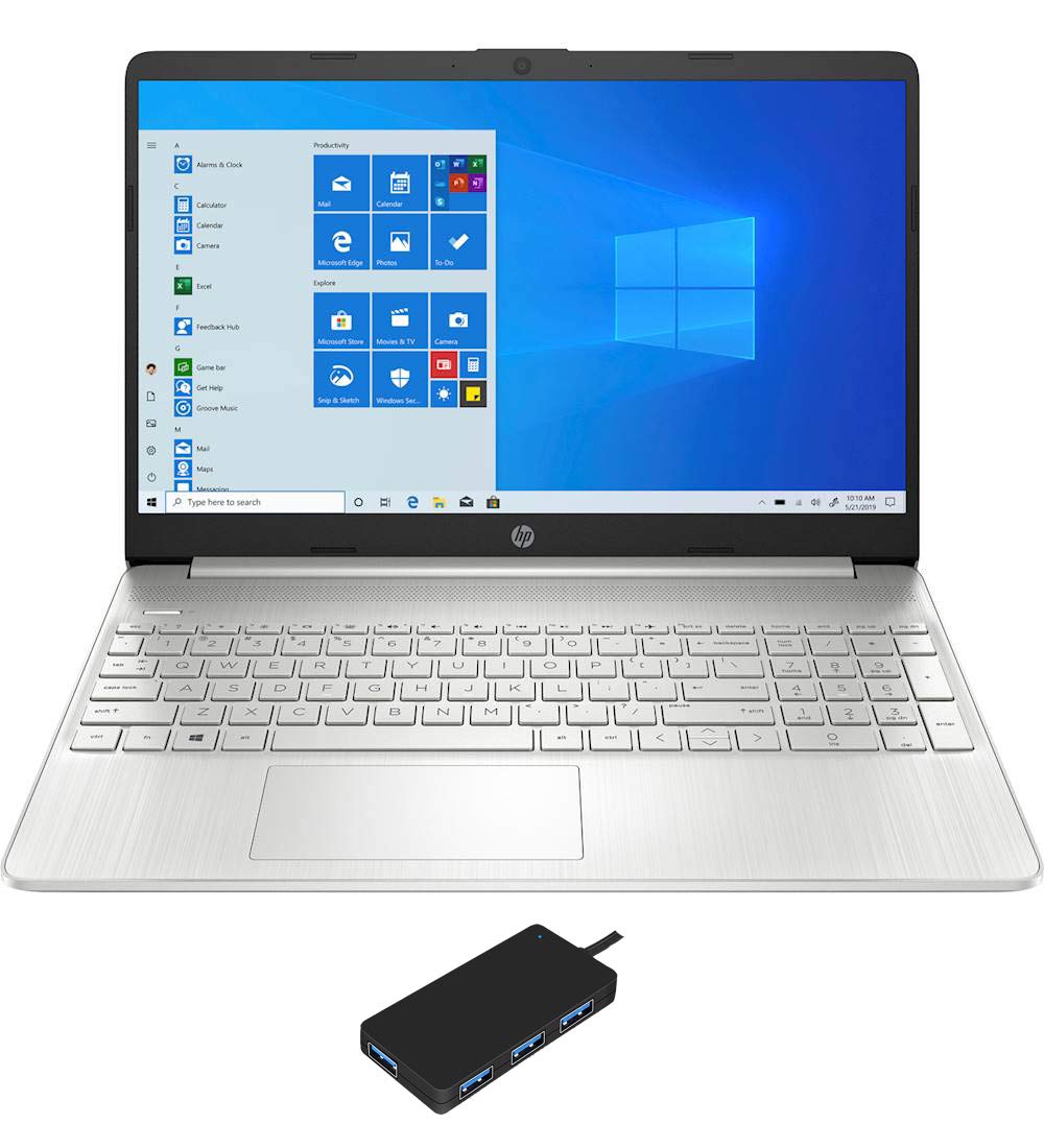 HP 15.6" Laptop with HD and WLED Backlit Display (AMD Ryzen 3 3250U 2-Core, 16GB RAM, 1TB PCIe SSD, (1366x768), AMD Radeon Graphics, WiFi, Bluetooth, Webcam, Win 10 Home) with USB Hub