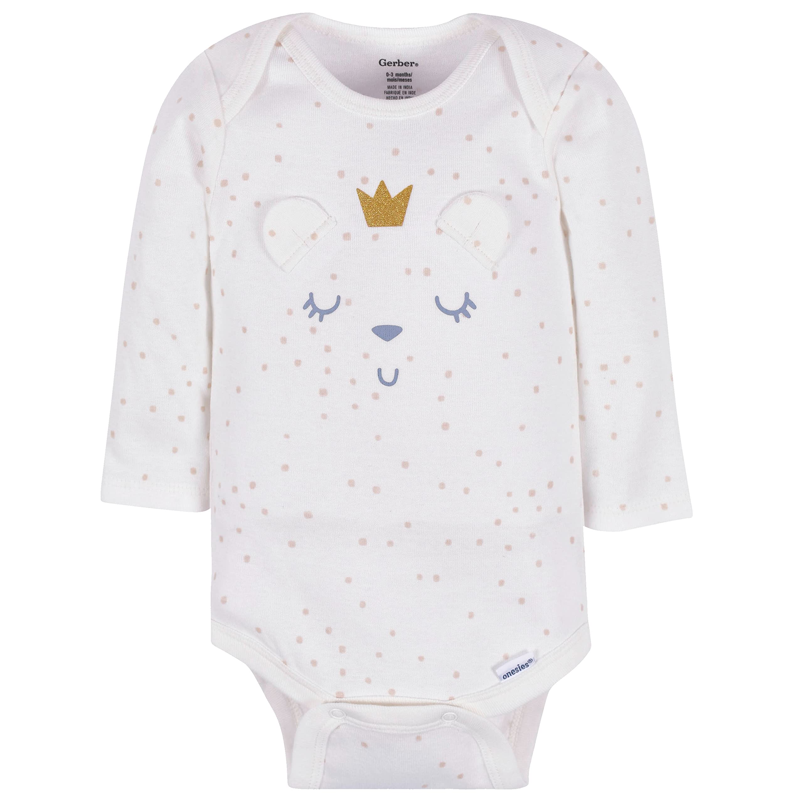 Gerber Baby Girl's 3-Pack Long-Sleeve Onesies Bodysuit, Bear Fairy White, 3-6 Months