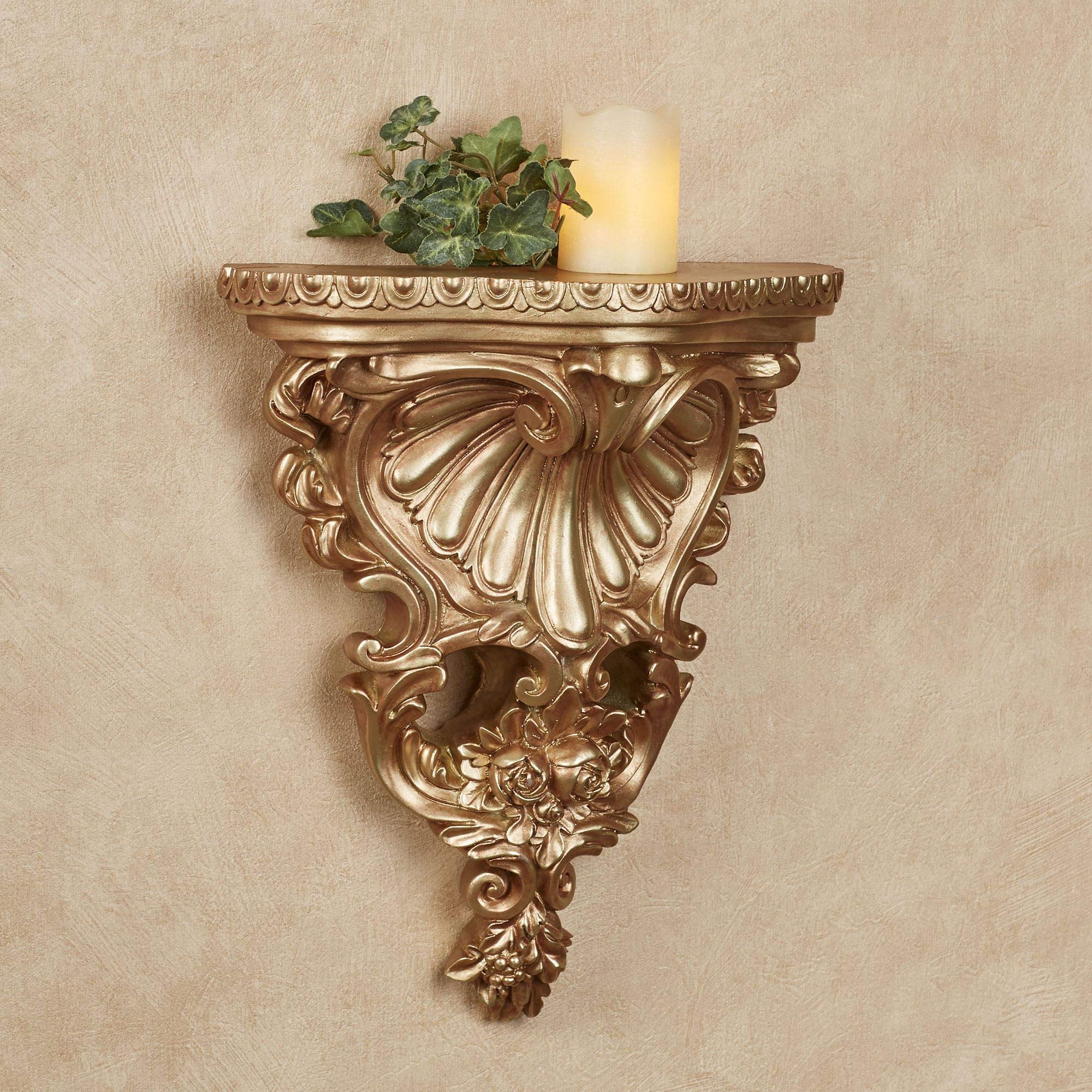 Touch of Class Ornate Classic Joelle Acanthus Leaf Wall Shelf - Resin - Antique Gold - Vintage Shelving - Decorative Shelves for Bedroom, Living Room, Hallway, Entryway, Office