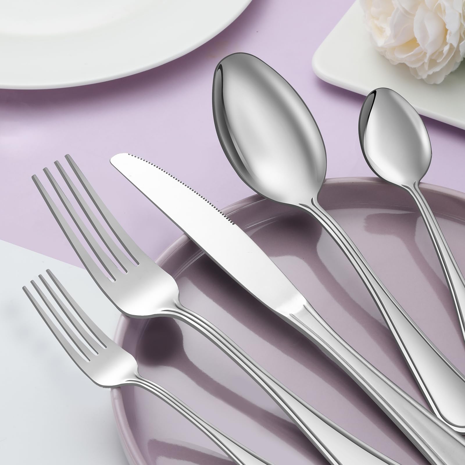 Gifcomda 24 PCS Silverware Set Include 4 Steak Knives Service for 4, Premium Stainless Steel Utensil Sets, Mirror Polished Flatware, Spoons and Forks Set, Dishwasher Safe and Stylish Design