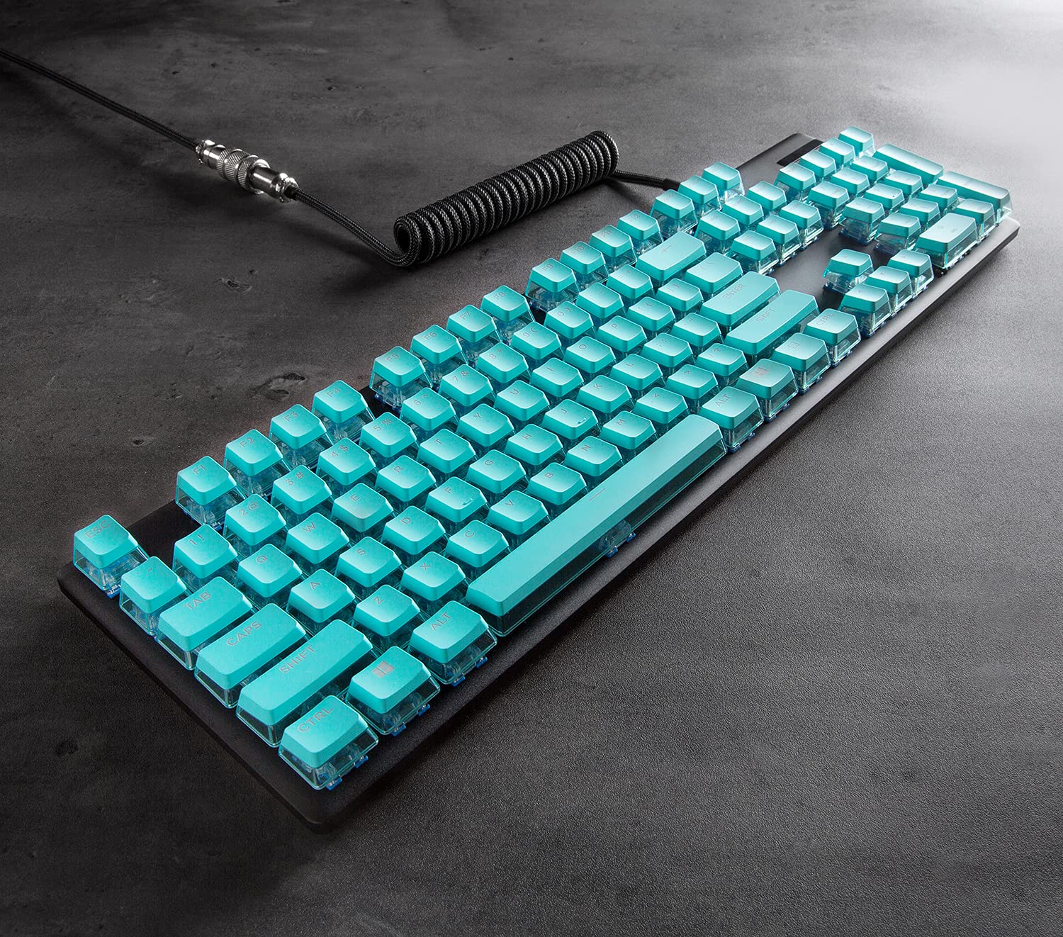GUNMJO Crystal Pudding Keycap for Gaming Keyboard with Cherry MX Switches, ABS Translucent Keycaps for Backlit Mechanical Keyboard, OEM Profile 104 Keys with 6.25U Space Bar, Painted Teal Color