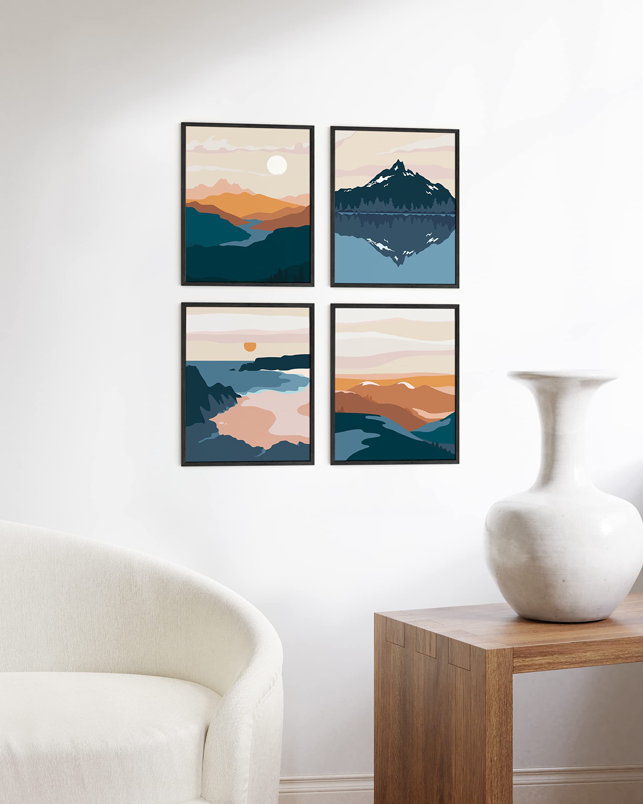 HAUS AND HUES Nature Wall Art Prints Landscape Mountain Decor Mid Century Art Wall Decor, Geometric Abstract Nature Wall Art, Mountain Art Wall Decor, Adventure Wall Décor