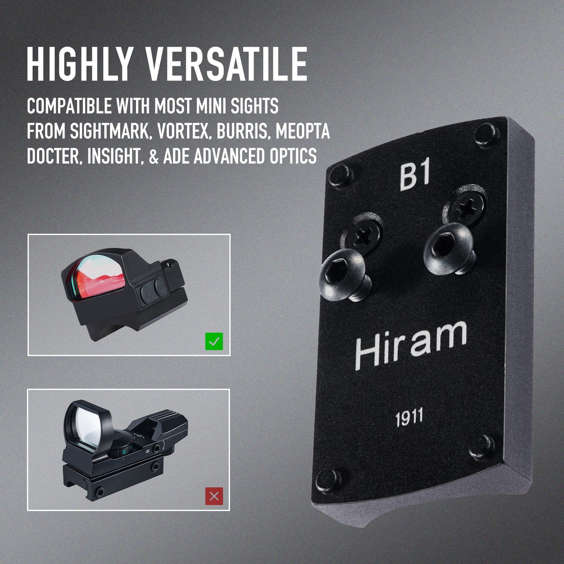 HIRAM Red Dot Sight Mounting Plate for Standard Colt 1911 Pistols, Micro Reflex Sight Mounting Base Adapter, Handgun and Pistol Accessories, Compatible with Vortex, SightMark, Burris Red Dots and More