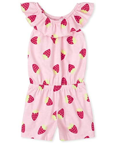 The Children's Place Baby and Toddler Girls Strawberry Ruffle Romper, Pink, 5T