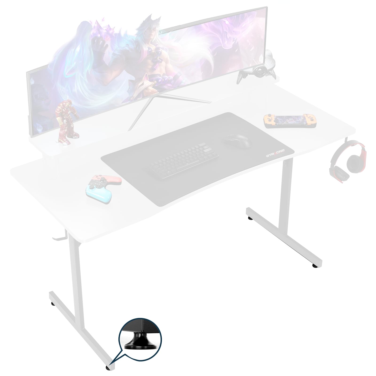 GTRACING Pads for Gaming Desk with Monitor Stand, White