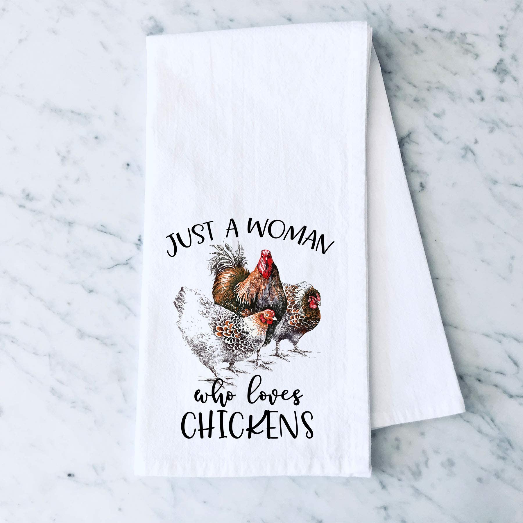 Just a Woman Who Loves Chickens Farm Flour Sack Cotton Tea Towel Kitchen Linen