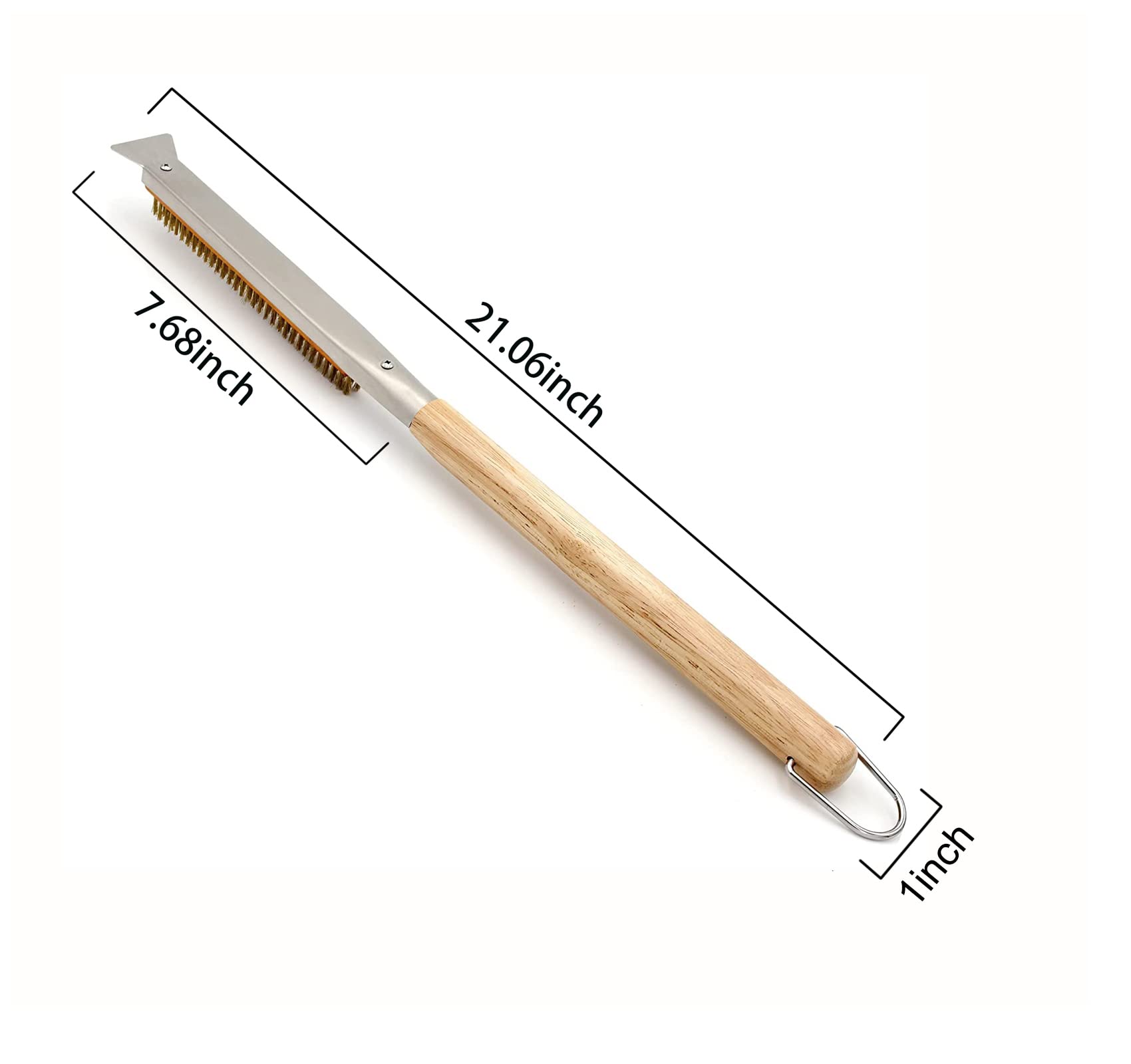 InterMaka 21 Inch Pizza Oven Brush with Scraper, Long Handle Pizza Stone Brush, Grill Cleaning Brush, Outdoor Pizza Oven Accessories with Wood Handle & Brass Bristles