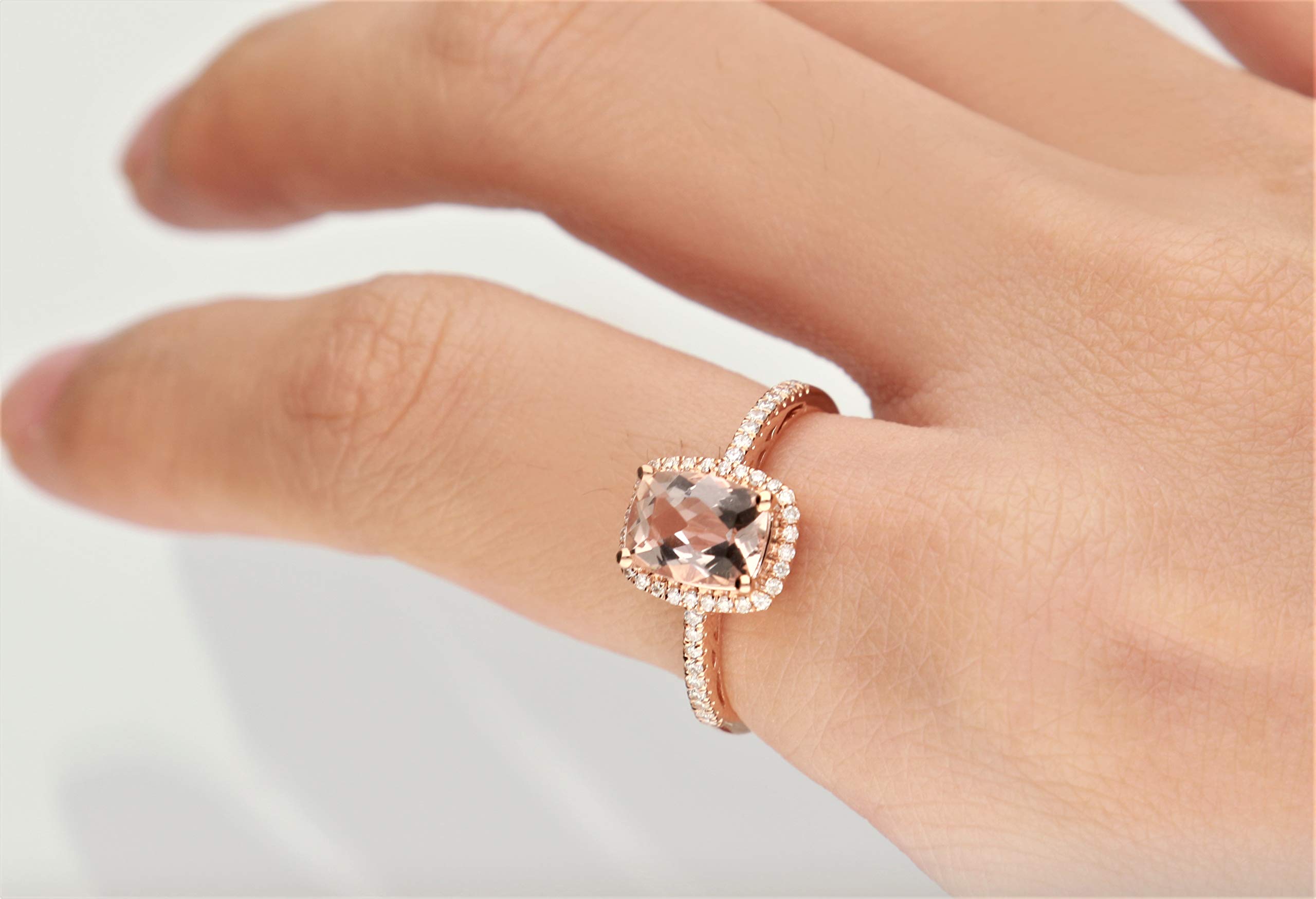 Gin & Grace 10K Rose Gold Genuine Morganite Diamond (I1,I2) (Size 6) Ring for Women Jewelry Gifts