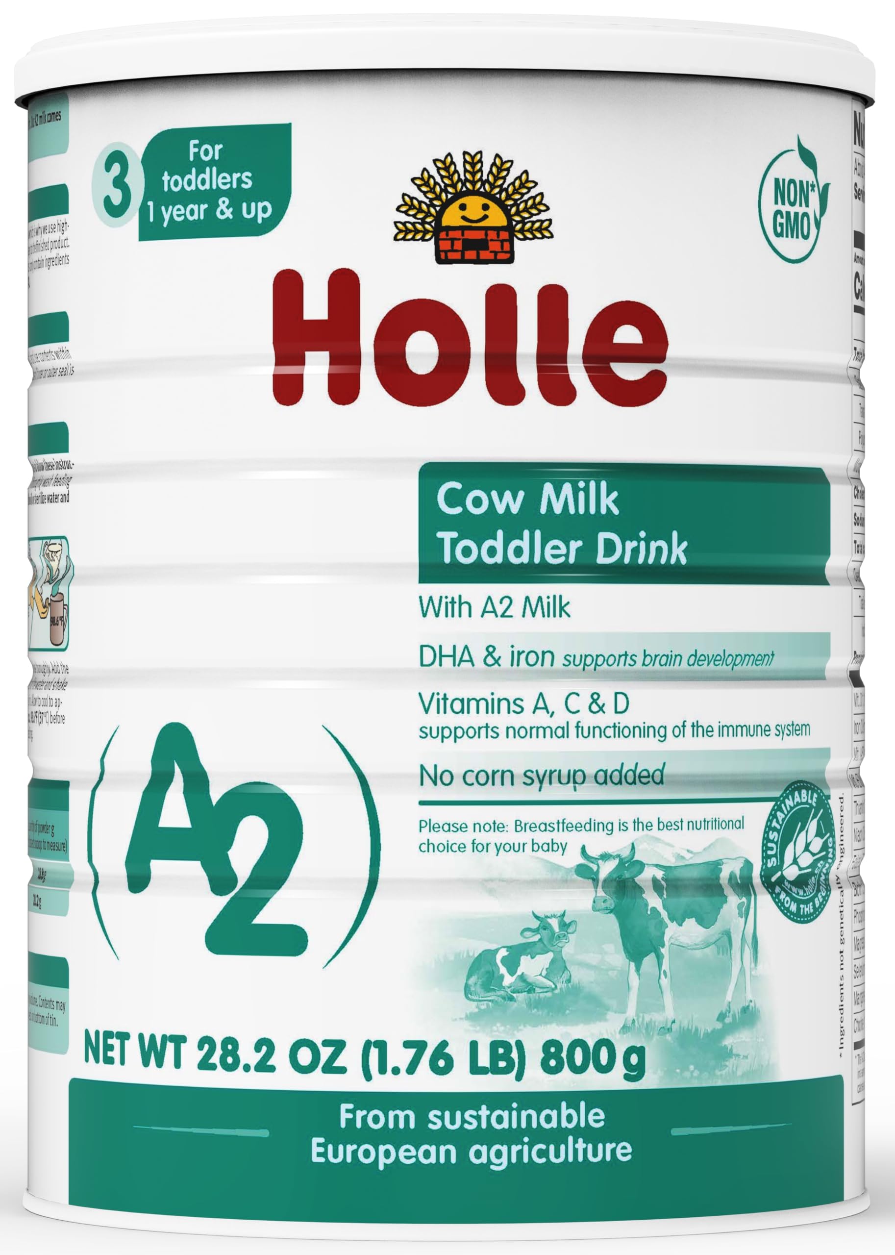 Holle A2 Non-GMO - European Whole Milk Toddler Drink - with DHA for Healthy Brain Development - 1 Year & Up