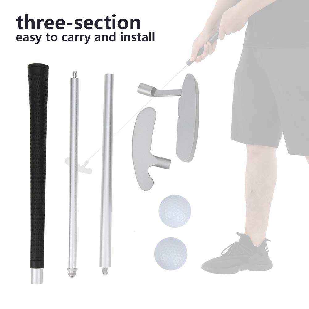 Golf Putter, Aluminum Dual Hand Golf Training Putter 3 Sections Golf Putter Push Rod Head with 2 Balls