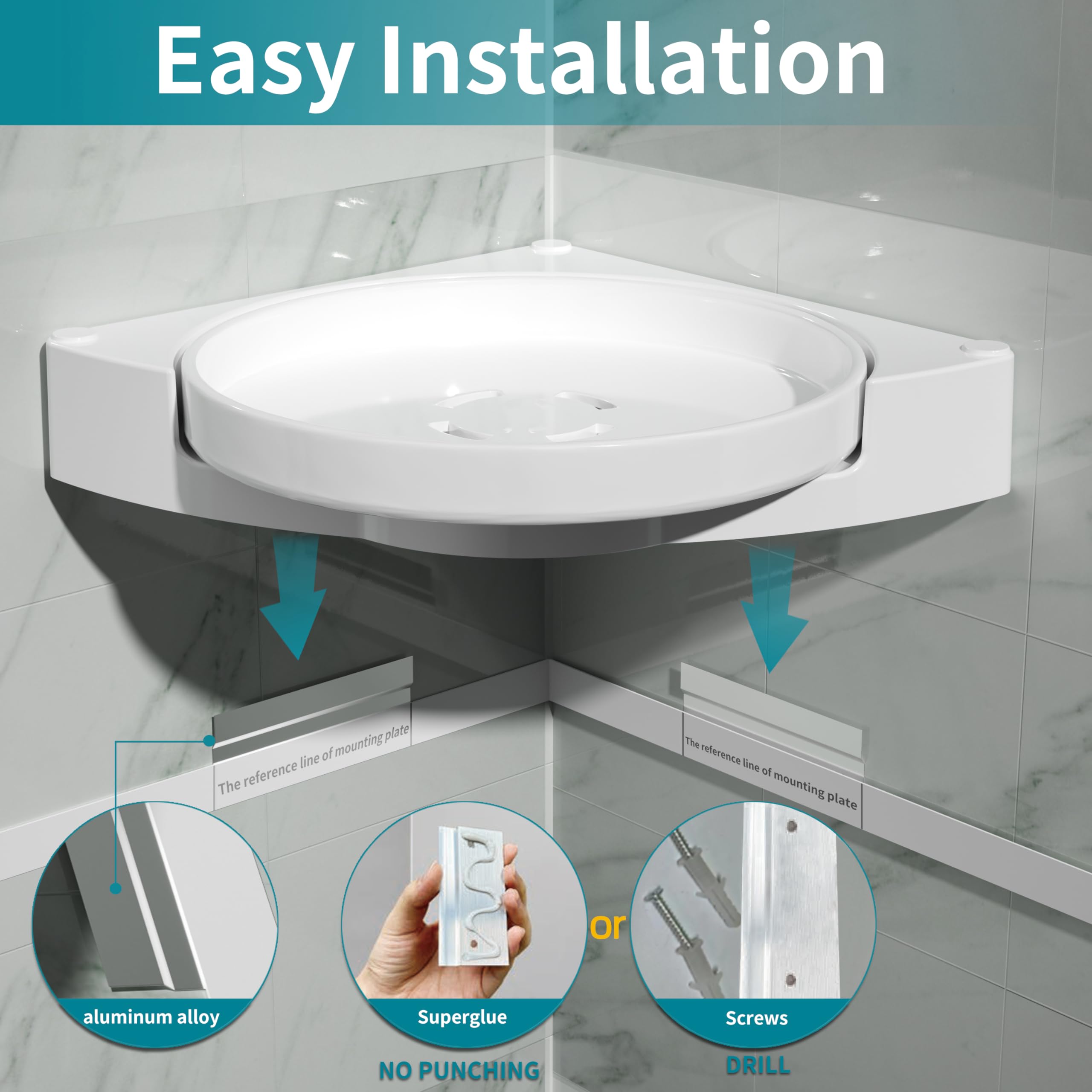 TOYOOSKY Shower Corner Caddy, 2 Pack 360° Rotate Shower Lazy Susan Turntable Organizer, No Drilling Adhesive Inside Corner Shower Caddy Hanging Shelves Rack Storage for Bathroom Wall,Dorm,Kitchen
