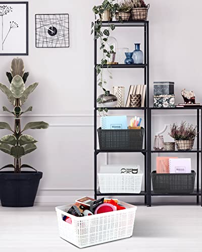 Set of 6 Plastic Storage Bins Pantry Organization and StorageĀ Containers Storage Baskets Shelf Organizer Bins for Shelves Drawers Desktop Closet Playroom Classroom Office, White