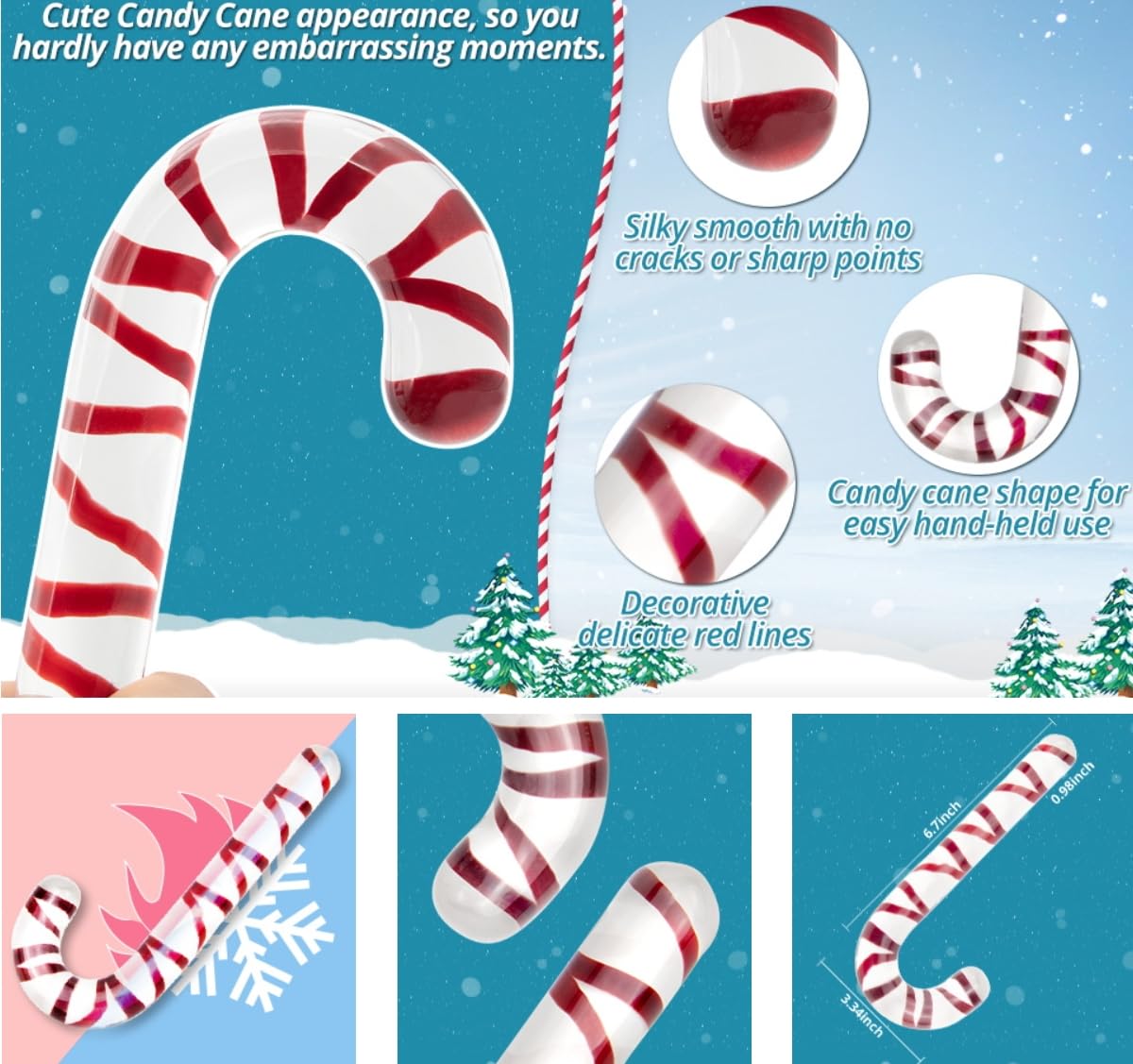 Glass Sex Toy Wand Double-Ended Butt Plug Anal Beads G-spot Stimulation to Dildo Christmas Gift Candy Cane Unisex Anal Butt Plug for Men Women (17.5cm, Candy A)