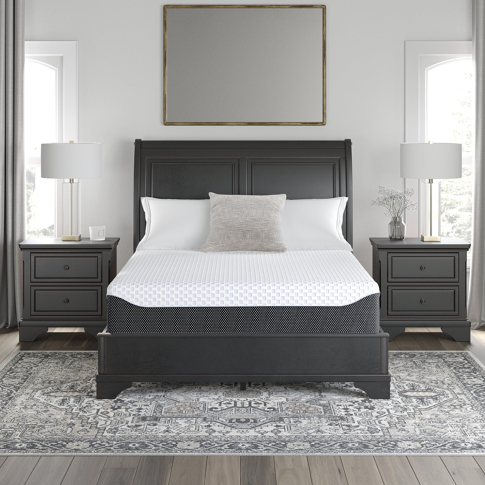 Signature Design by Ashley King Size Chime Elite 14 Inch Plush Green Tea & Charcoal Gel Memory Foam Mattress with Micro Cool Cover