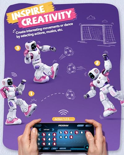 Ruko 1088 Smart Robot Toys for Kids, Large STEM Programmable Interactive RC Robot with Voice Control, App Control, Gifts for Boys & Girls Age 4 5 6 7 8 9, Pink